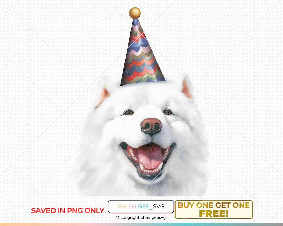 Samoyed Birthday Clipart, Samoyed for Sublimation, Doggy Birthday Pet ...