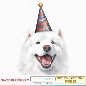Samoyed Birthday Clipart, Samoyed for Sublimation, Doggy Birthday Pet ...