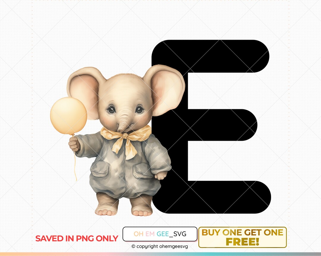 Baby Elephant Letters Clipart, Elephant Alphabet for Sublimation ...