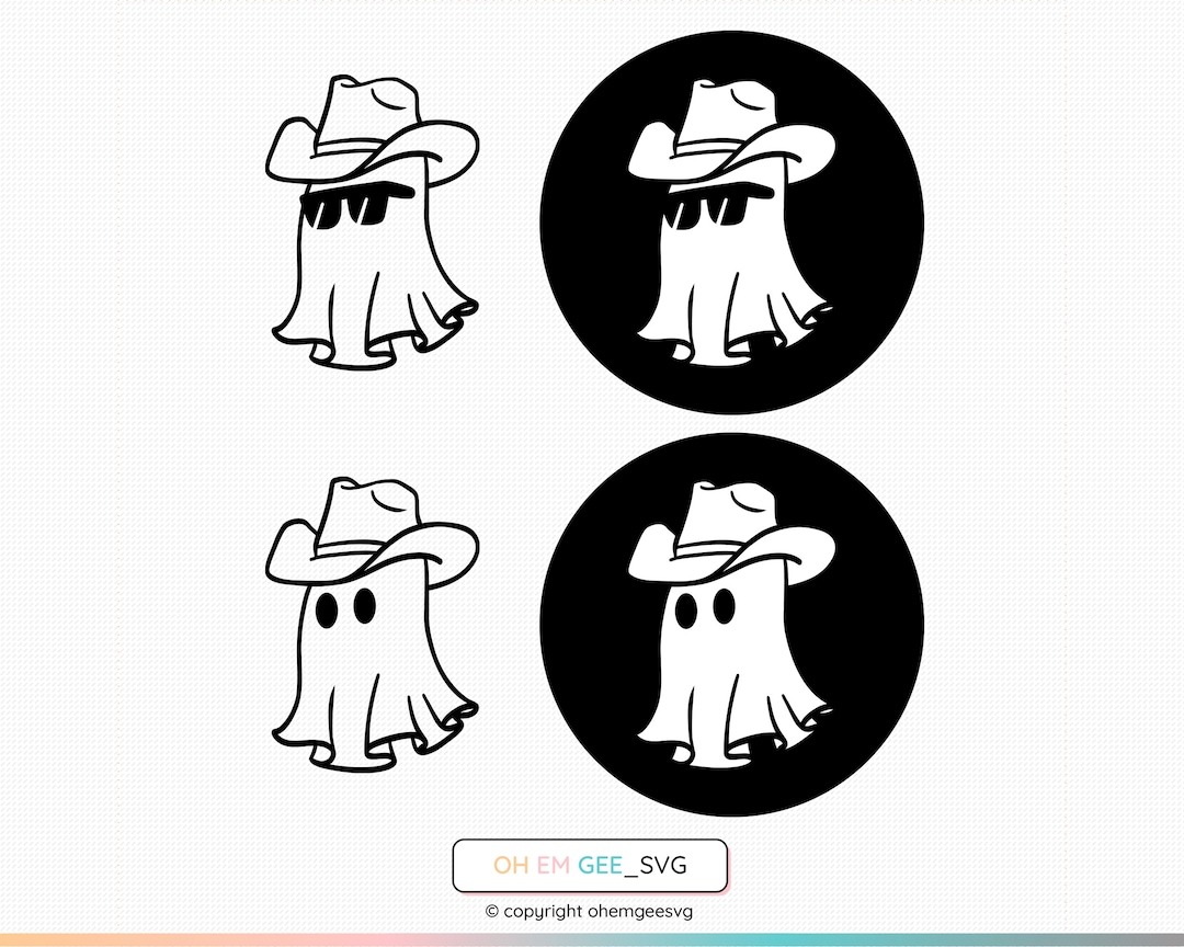 Cowboy Ghost Saved in Svg and Png Files, Cute Ghost With Hat Clipart ...
