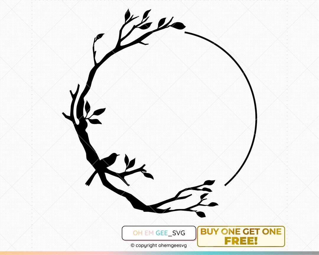 Bird on a Branch Monogram Frame Svg, Branches Frame Clipart, Circle ...