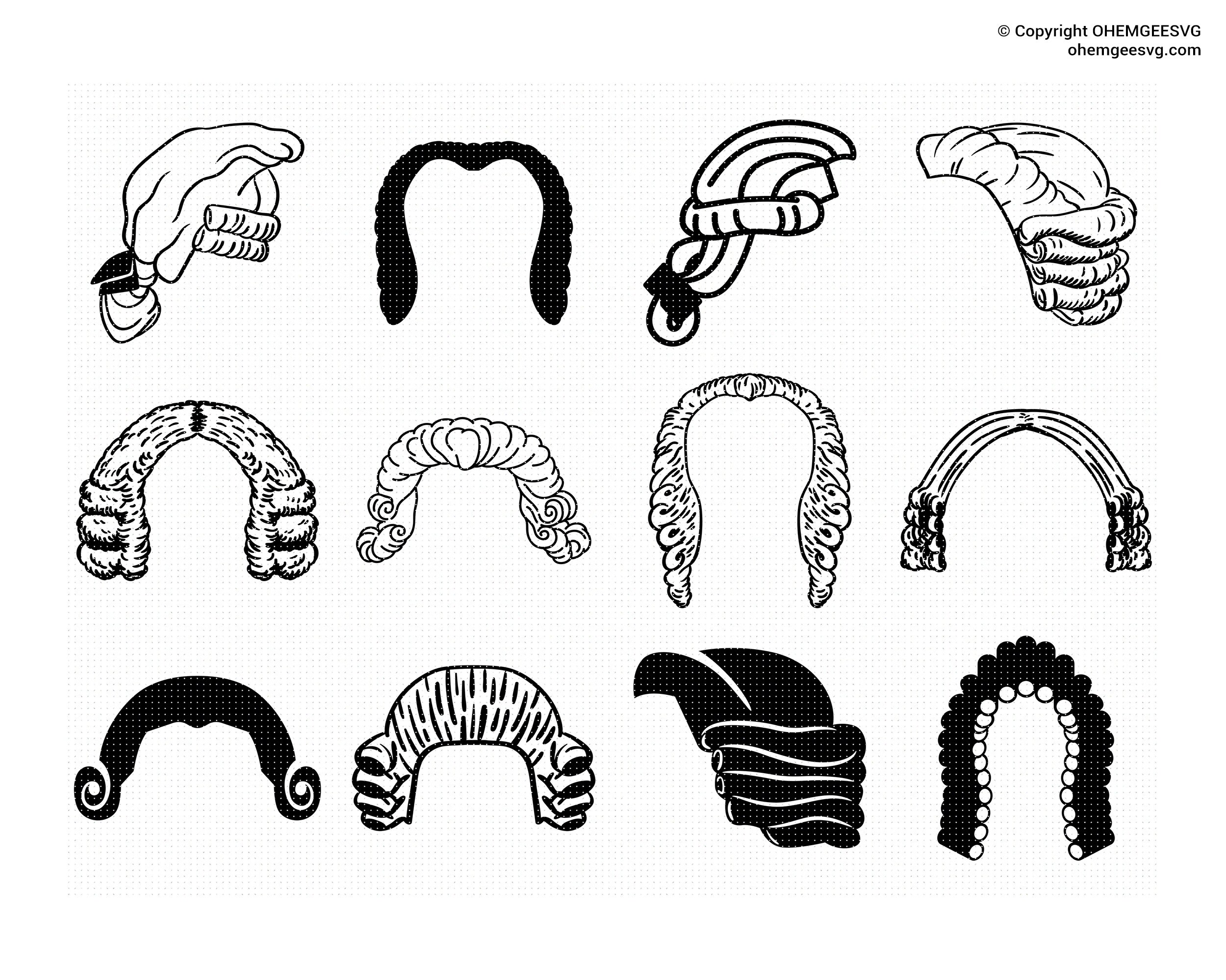 18th Century Wig SVG Bundle 19th Century Wig Svg Vintage Wig | Etsy