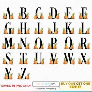 Pineapple Alphabet Clipart, Pineapple Letters for Sublimation ...