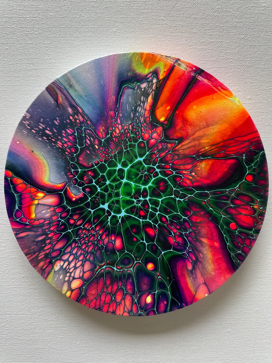 20cm Round Acrylic Pour Painting on Canvas Circle Original Abstract ...