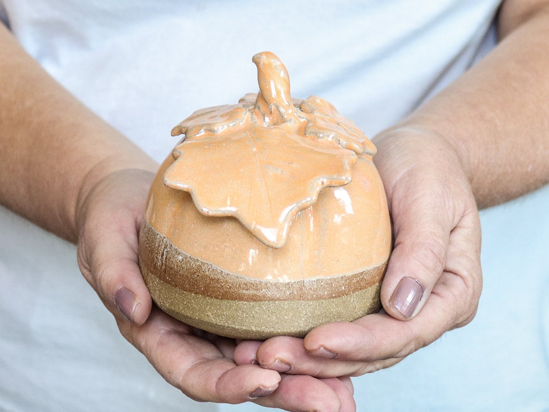 Ceramic Pottery Pumpkin, Wheat and Orange Glazes, Ceramic Stoneware ...