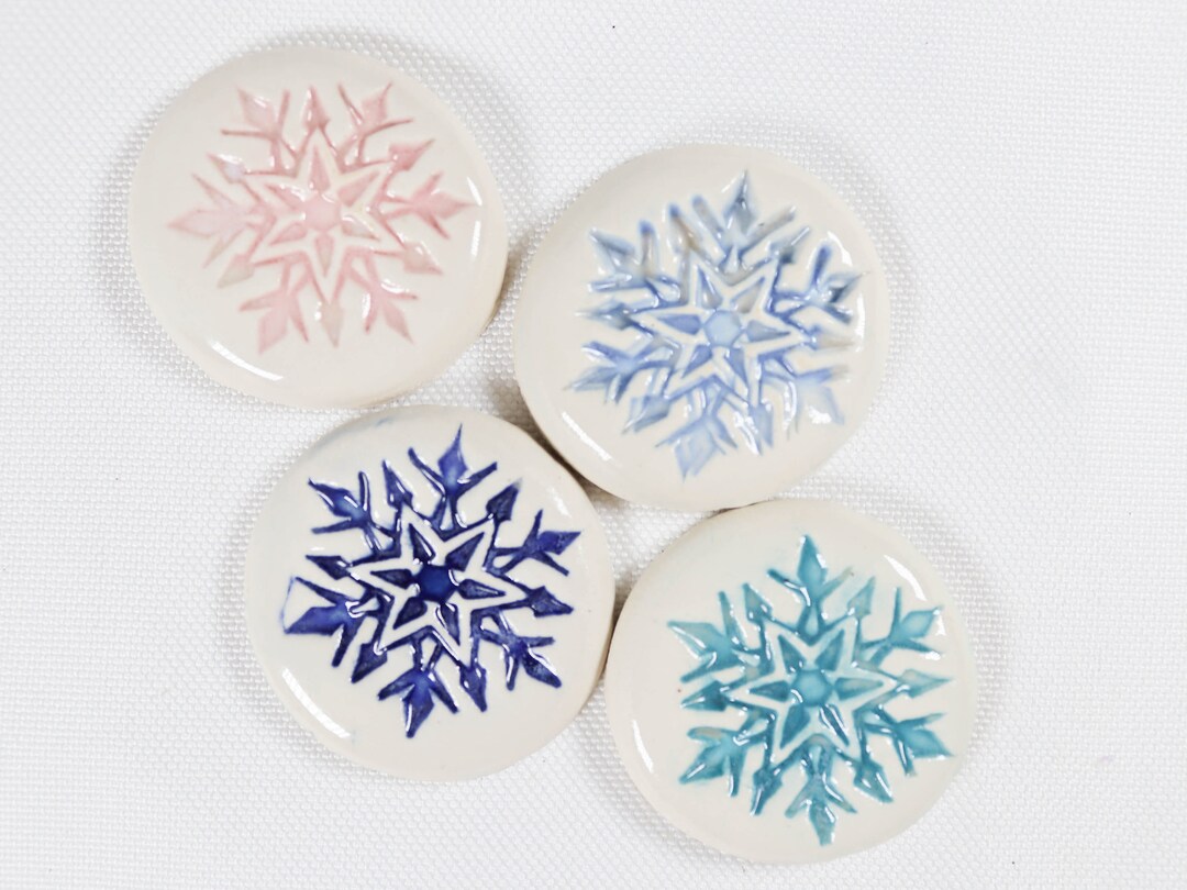 Ceramic Mosaic Tiles, Set of 4, Snowflake Stamp, Stoneware, Crafting ...