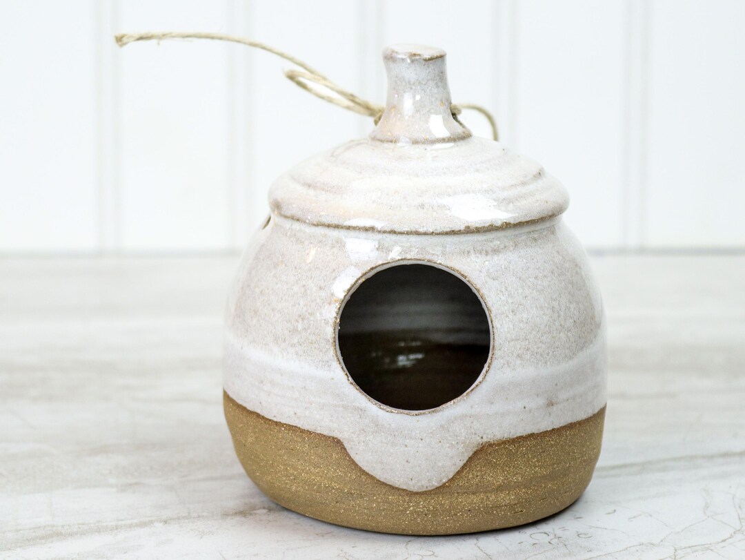 Ceramic Song Bird House, Cream and Almond Glazes, Stoneware, Outdoor ...