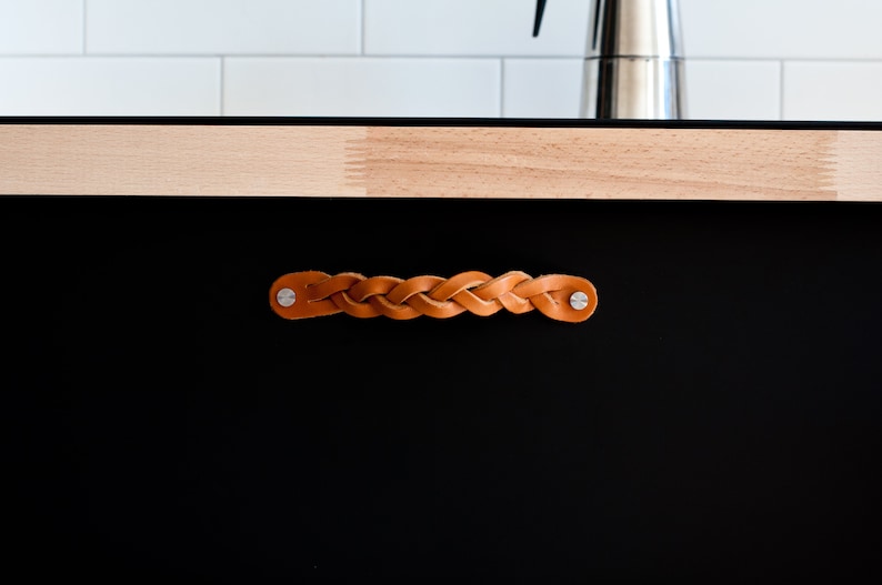 Leather Drawer Pull Braided Leather Handle Leather Pulls - Etsy