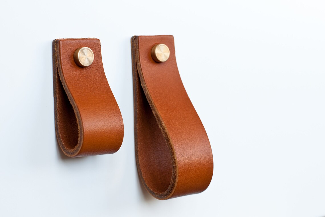 Leather drawer pull leather handle leather pull leather | Etsy