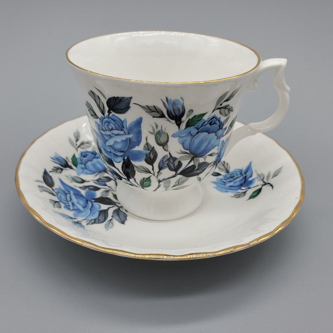 Vintage Blue Rose Teacup and Saucer by Bluebird Made in Canada Blue ...