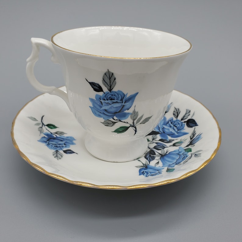 Vintage Blue Rose Teacup and Saucer by Bluebird Made in Canada Blue ...