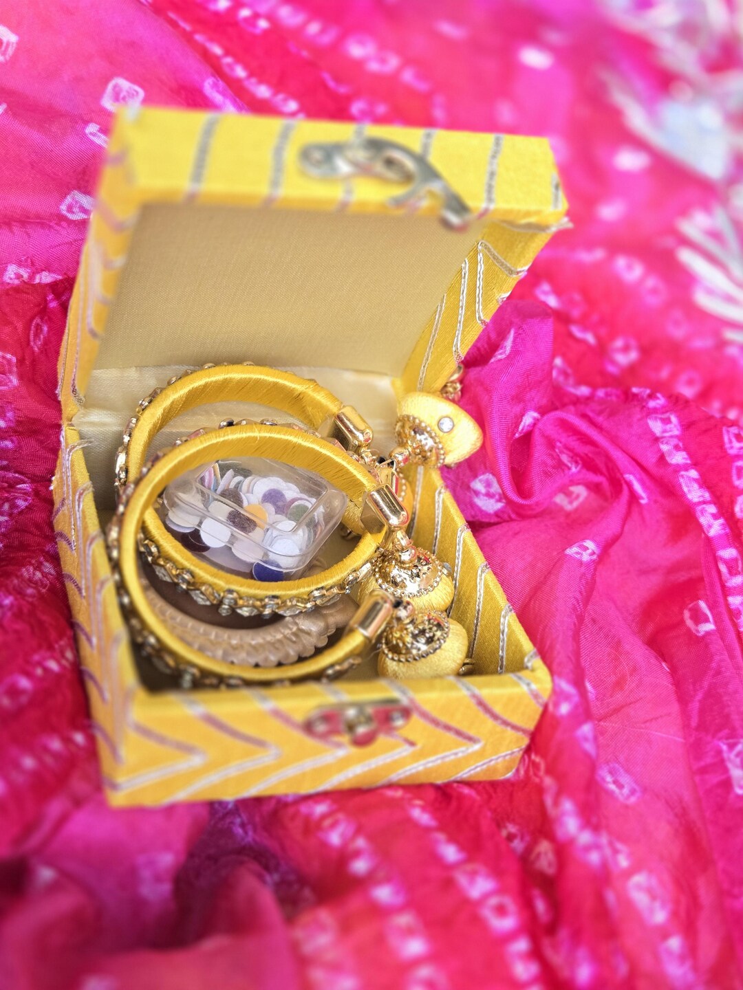 Indian Handcrafted Gotapati Box With Metal Diya,bangles,bindis for ...