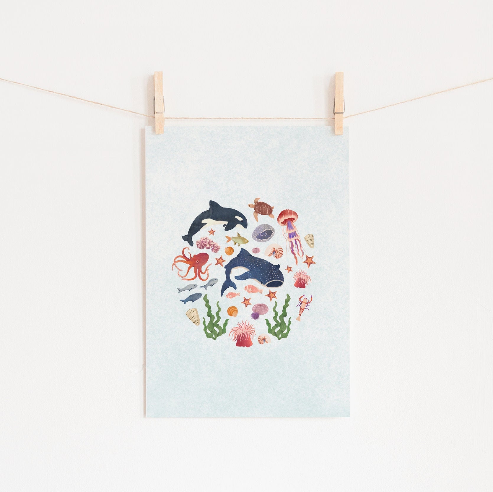 Set of Ocean Animal Prints Printable Wall Art Whales - Etsy