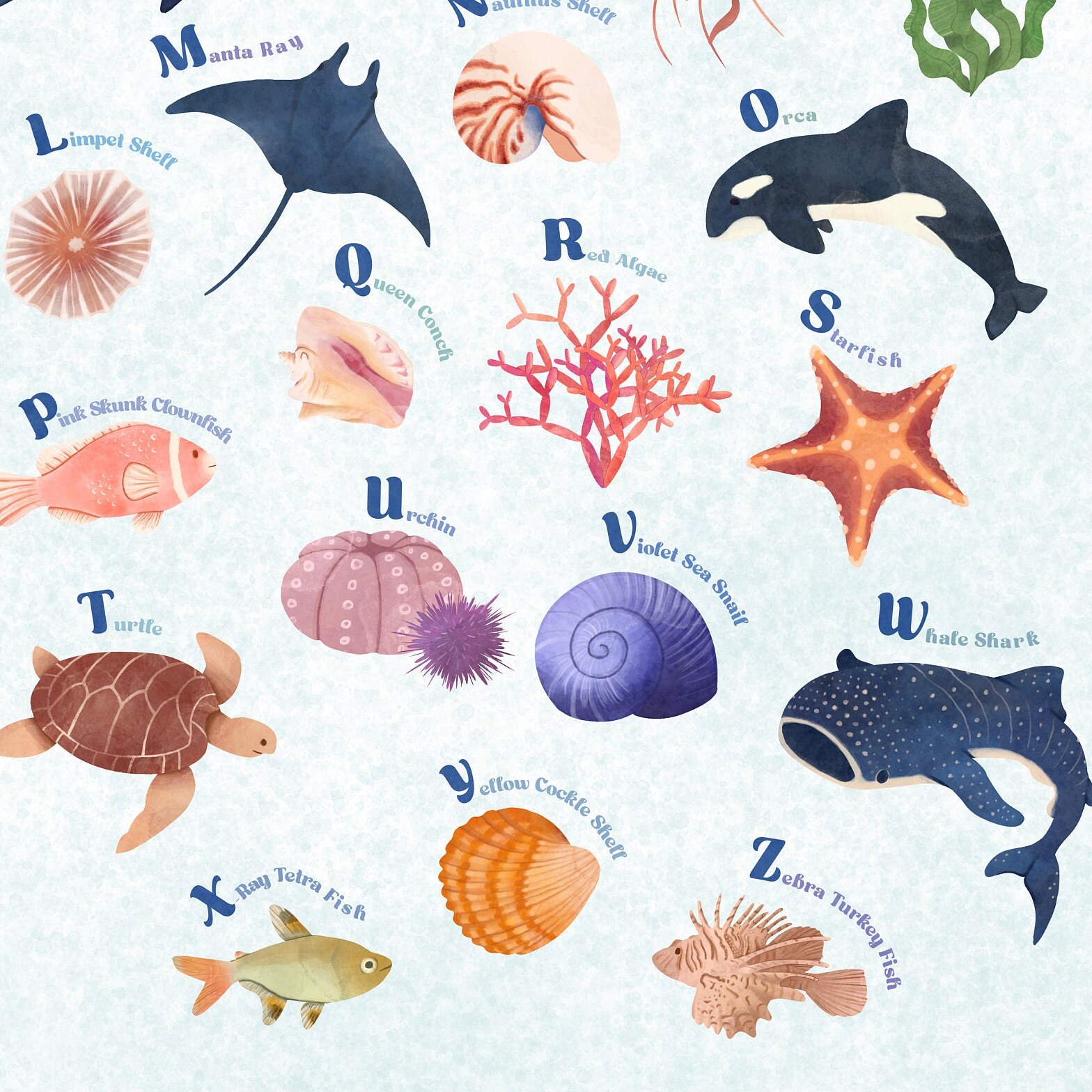 Ocean Alphabet Poster Printable Wall Art ABC Poster Kids - Etsy