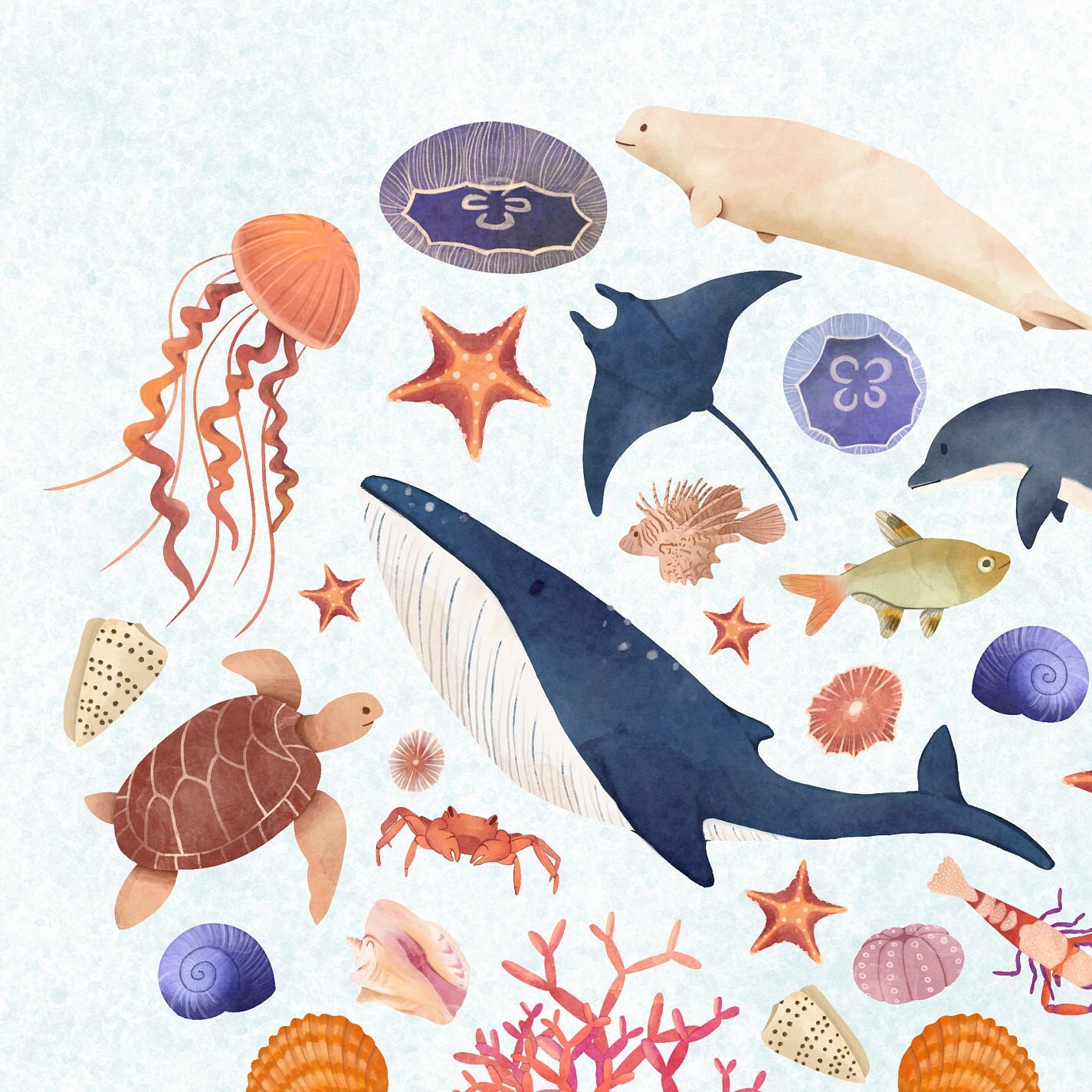 Set of Ocean Animal Prints Printable Wall Art Whales - Etsy