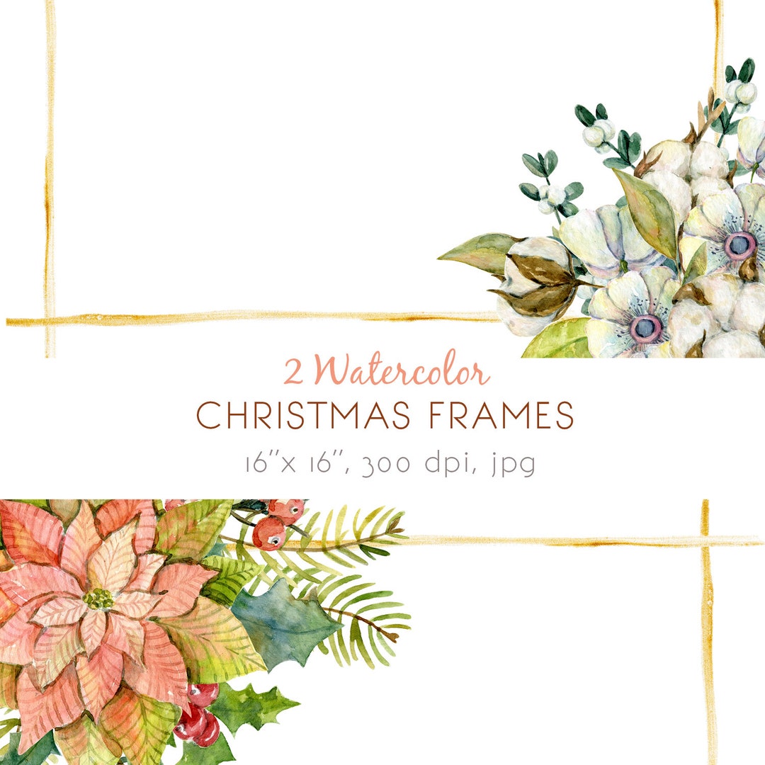 Christmas Frames Clipart, INSTANT DOWNLOAD, Watercolor Frames ...