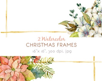 Christmas Frames Clipart, INSTANT DOWNLOAD, Watercolor Frames ...