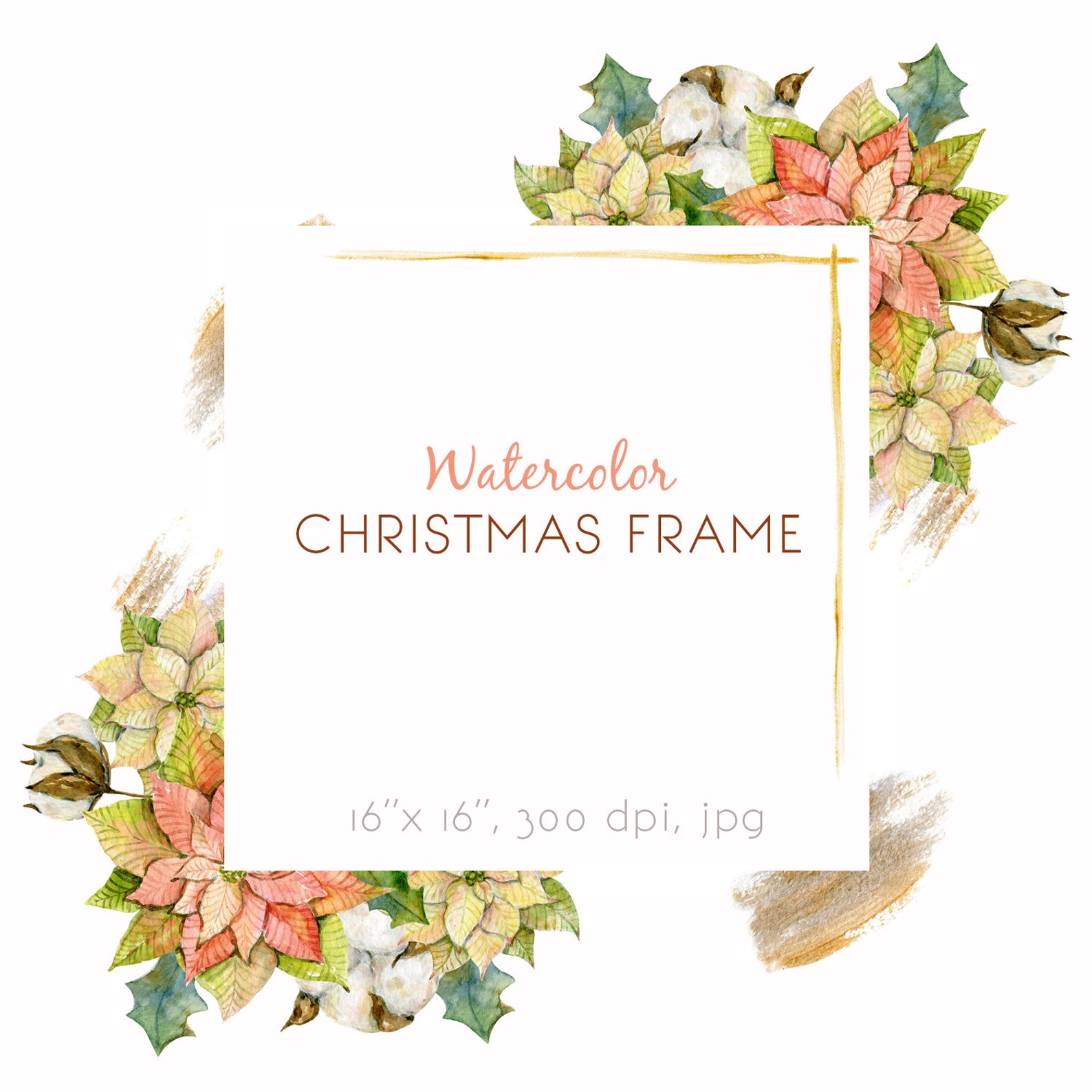 Christmas Frames Clipart, INSTANT DOWNLOAD, Watercolor Frames ...