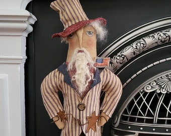 Primitive Farmhouse Americana Folk Art Uncle Sam Vintage - Etsy