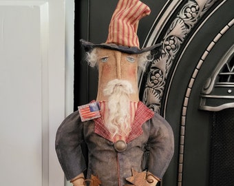 Primitive Farmhouse Folk Art Uncle Sam - Etsy