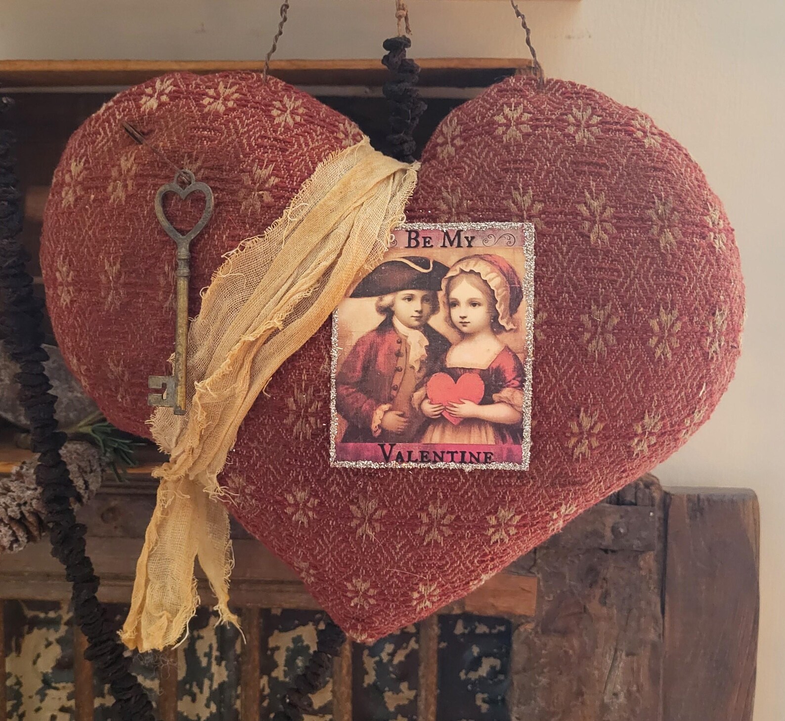 Primitive Colonial Coverlet Valentine Heart Cupboard Hang - Etsy