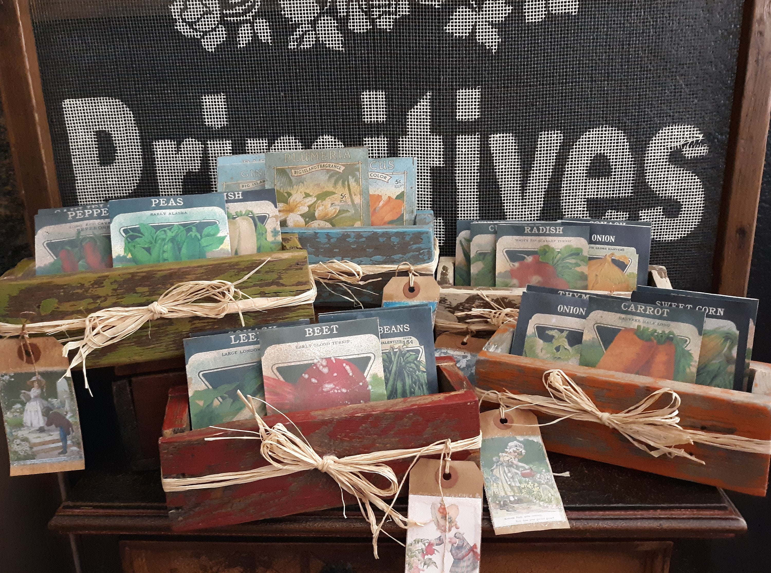 Primitive Farmhouse Vintage Seed Packet Recycled Wood Box | Etsy