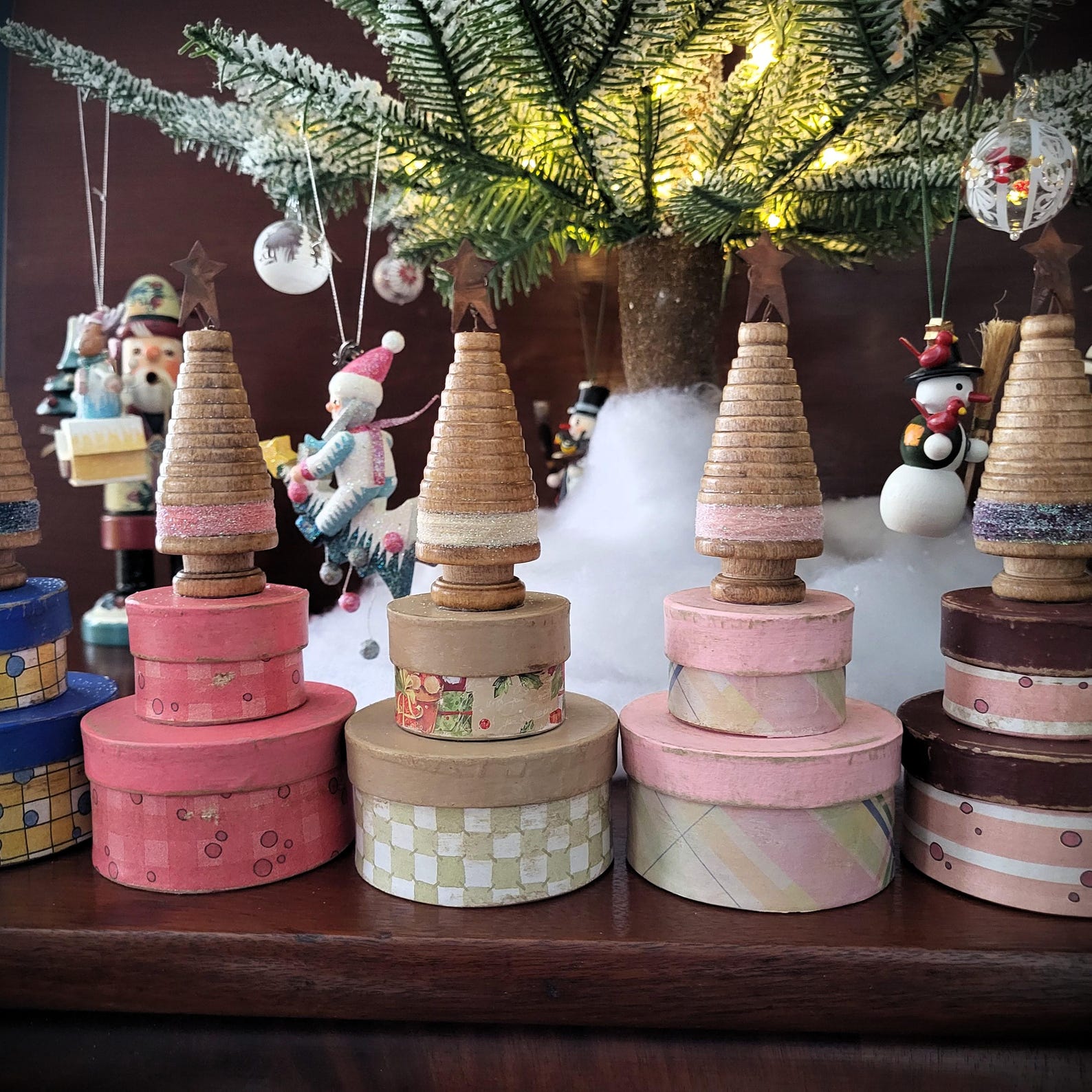 Primitive Christmas Tree Bobbin Paper Mache Box Cupboard Tuck - Etsy