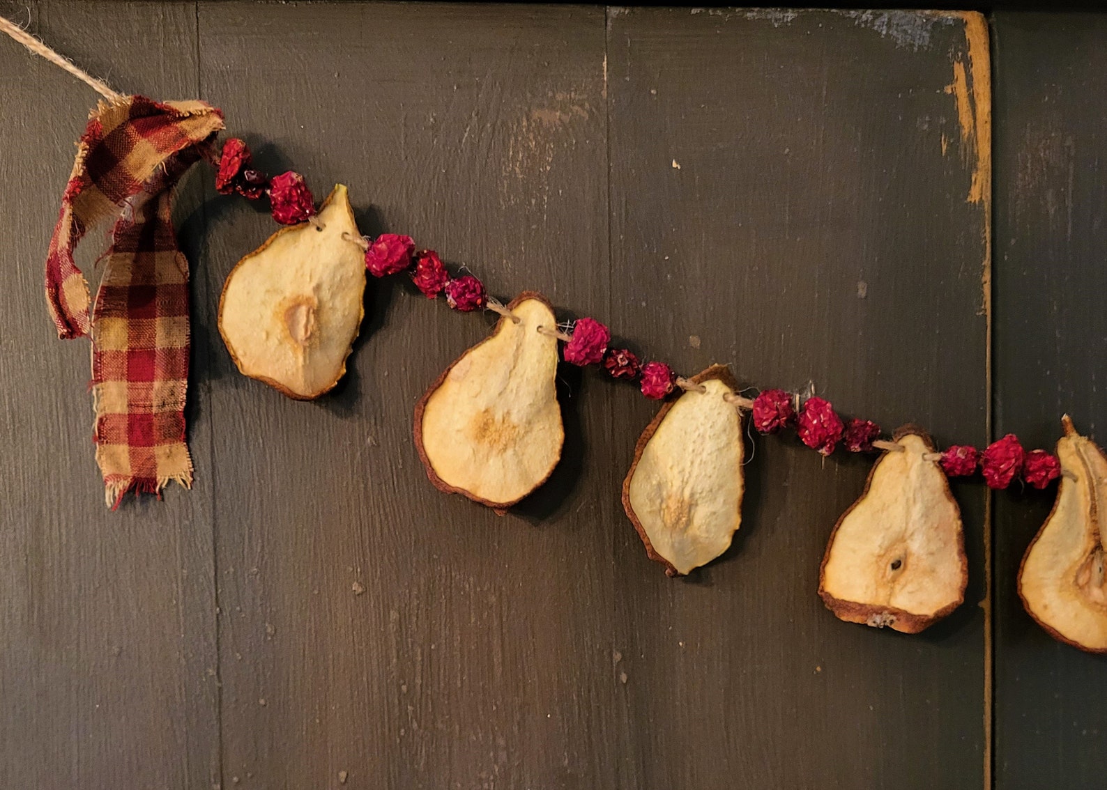 Primitive Farmhouse Dried Cranberry Pear Homespun Garland - Etsy