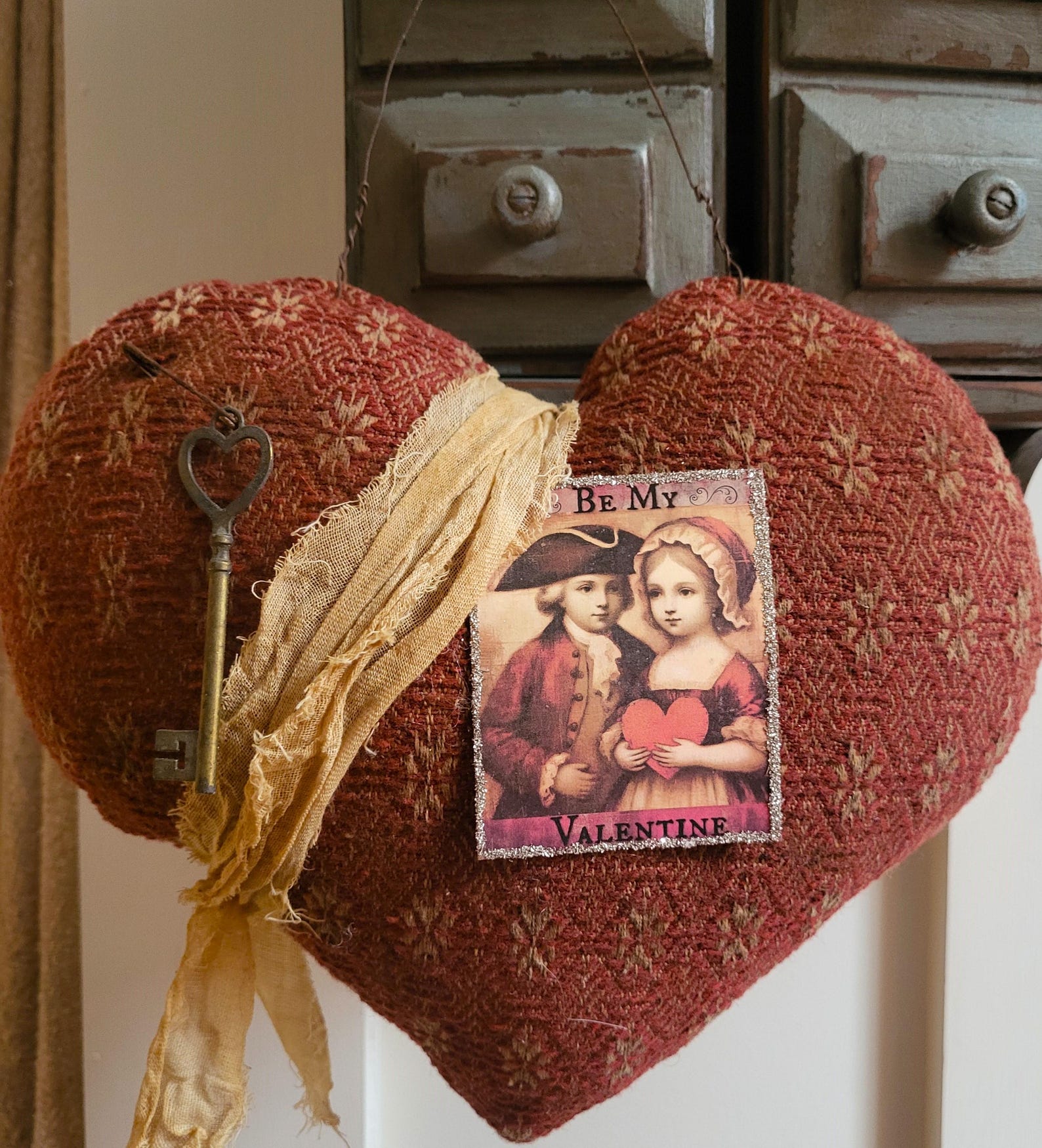 Primitive Colonial Coverlet Valentine Heart Cupboard Hang - Etsy