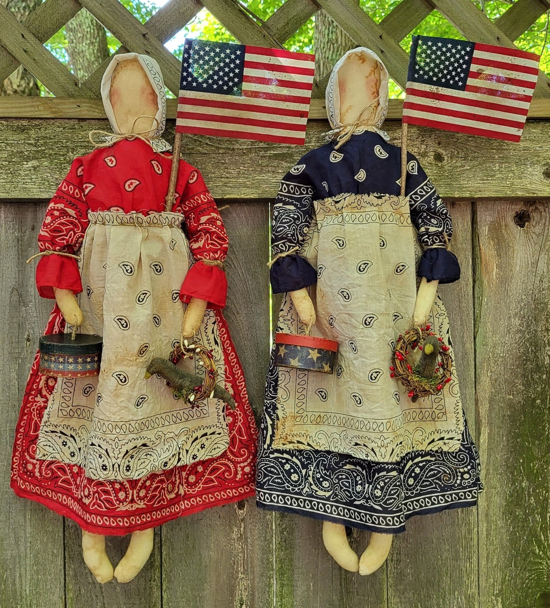 Primitive Americana Patriotic Folkart Farmhouse Prairie Girl Dolls - Etsy