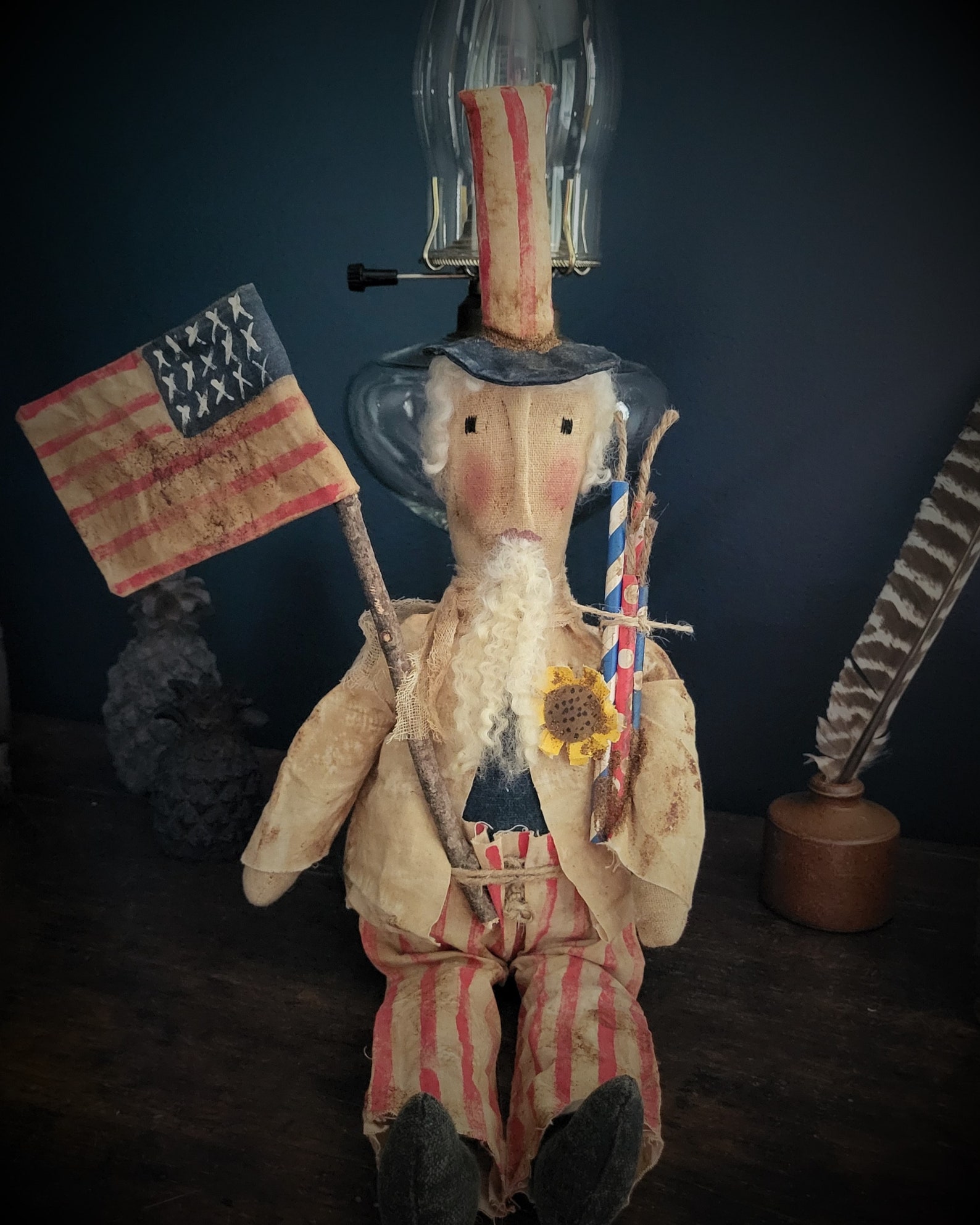 Primitive Farmhouse Folk Art Uncle Sam - Etsy