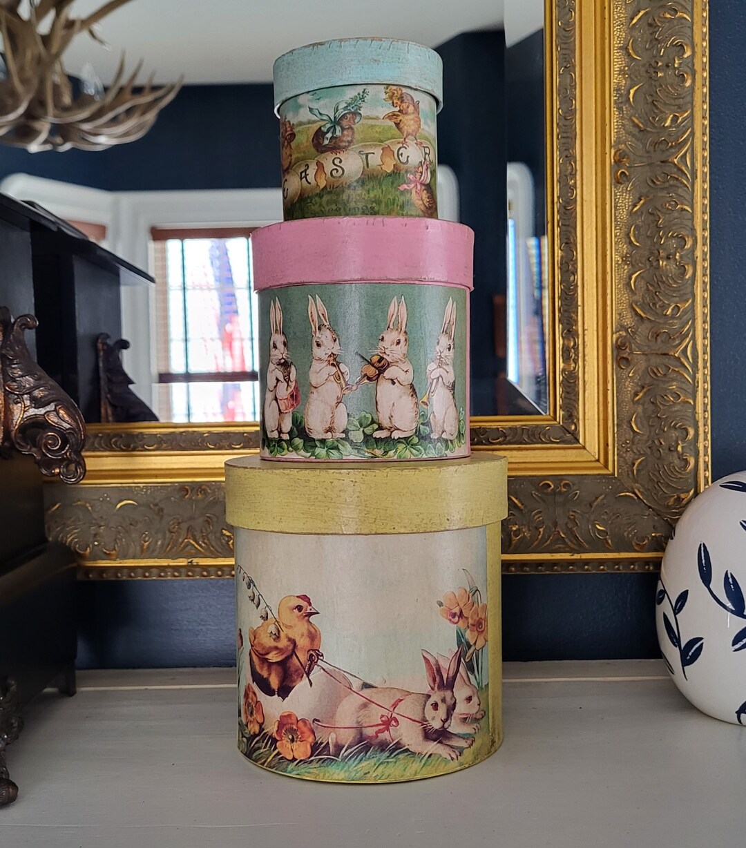 Primitive Farmhouse Easter Bunnies Chicks Eggs Paper Mache Boxes - Etsy