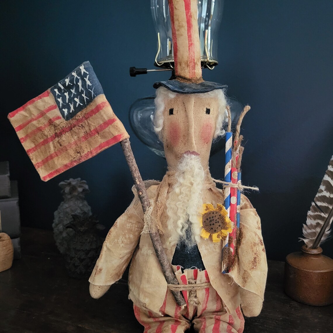 Primitive Farmhouse Folk Art Uncle Sam - Etsy