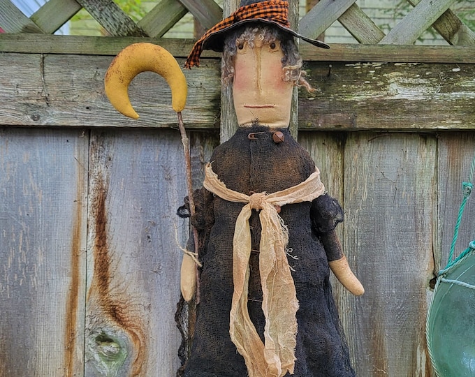 Primitive Folk Art Halloween Autumn Witch Moon Doll - Etsy
