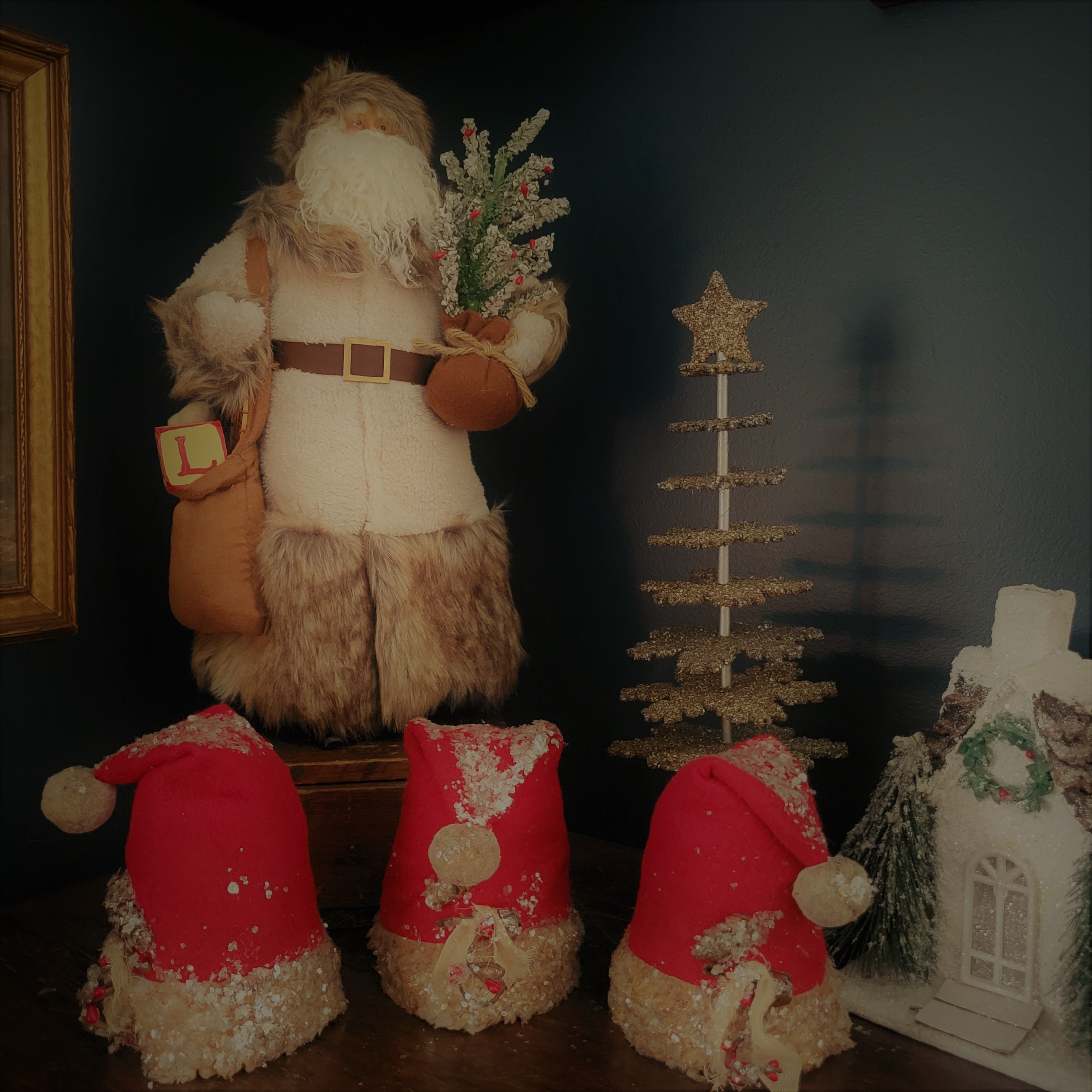 Primitive Farmhouse Christmas Santa Hats Pine Cones Snow Set - Etsy