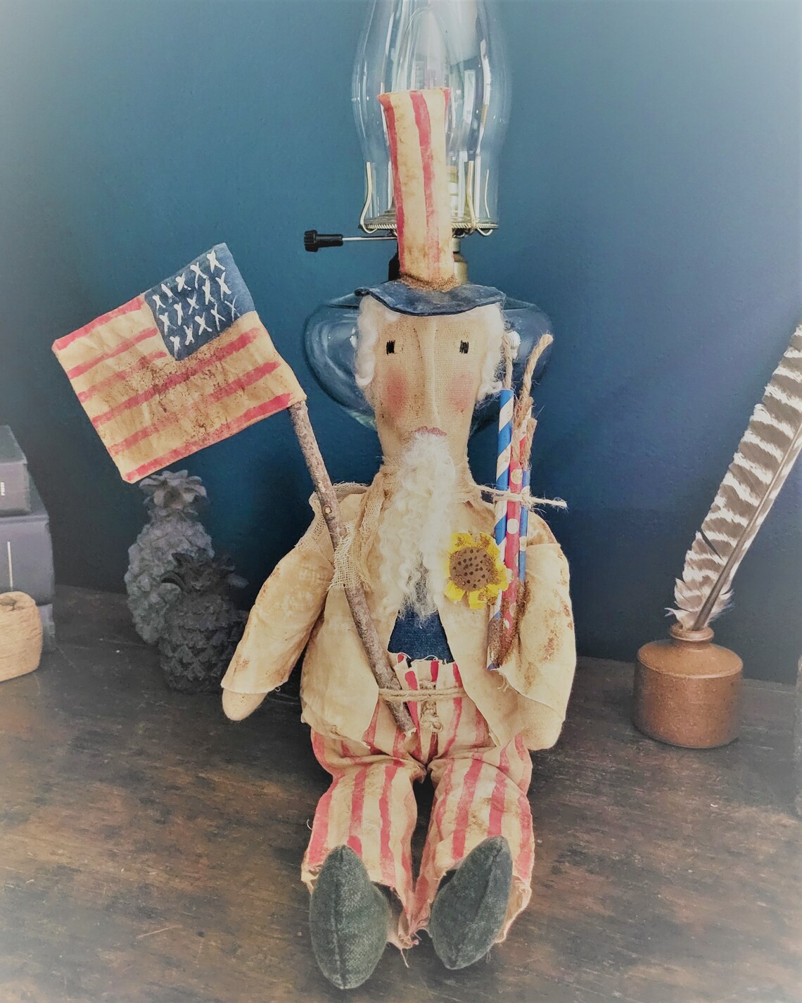 Primitive Farmhouse Folk Art Uncle Sam - Etsy