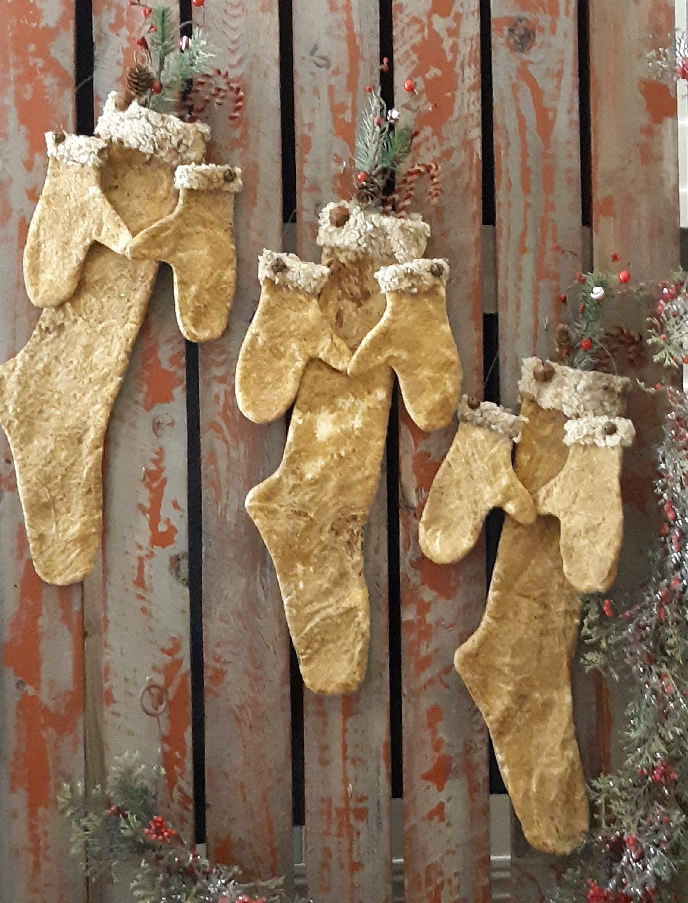 Primitive Christmas Stocking and Mittens Candy Canes Berries Set - Etsy