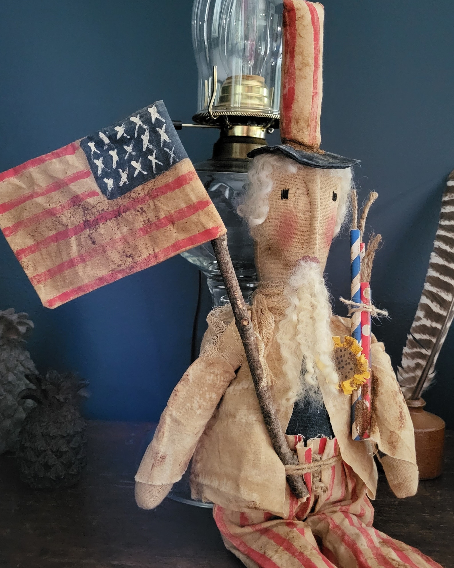 Primitive Farmhouse Folk Art Uncle Sam - Etsy