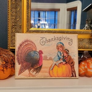 Primitive Thanksgiving Vintage Postcard Print Children Pumpkin Turkey ...