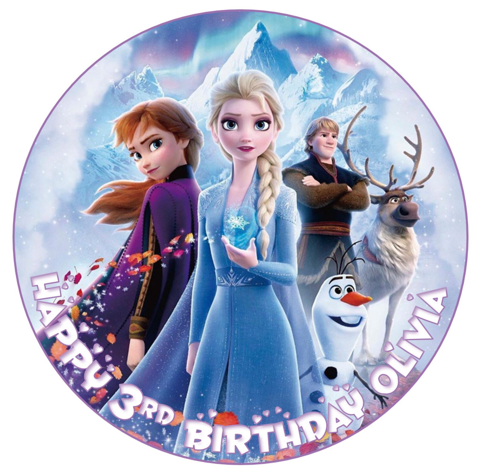Frozen Elsa Anna Olaf Edible Circle Cake Topper Personalized - Etsy