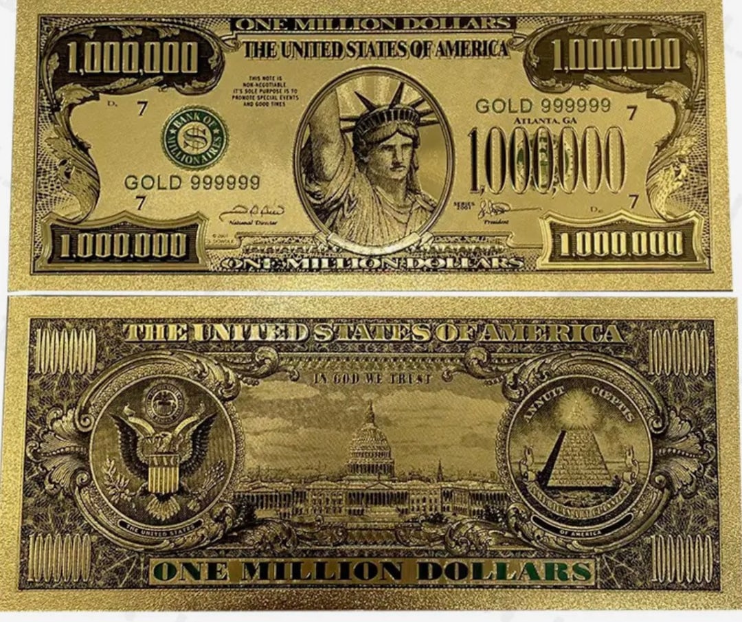 Gold Million Dollar Bill Gold Banknote One Million Money - Etsy