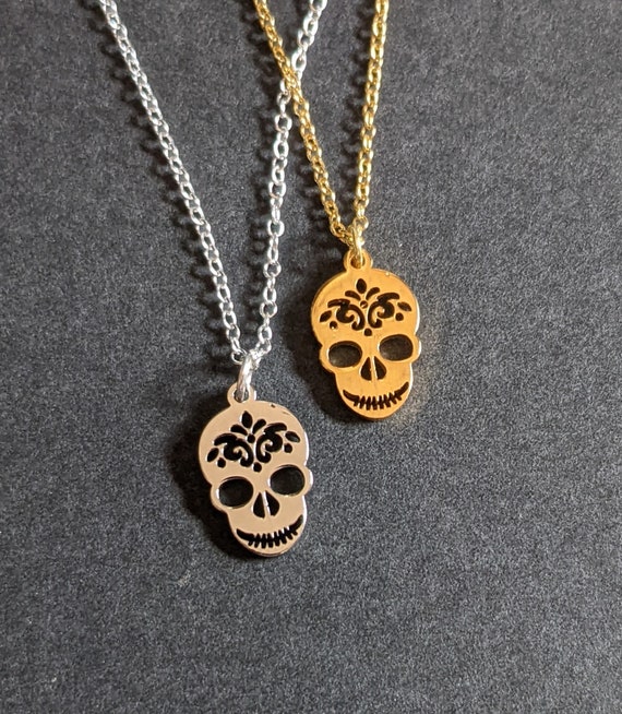 Silver or Gold Skull With Filigree Cut Outs Necklace - Etsy