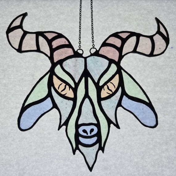 Pastel Goat Stained Glass Hanging Decor | Etsy