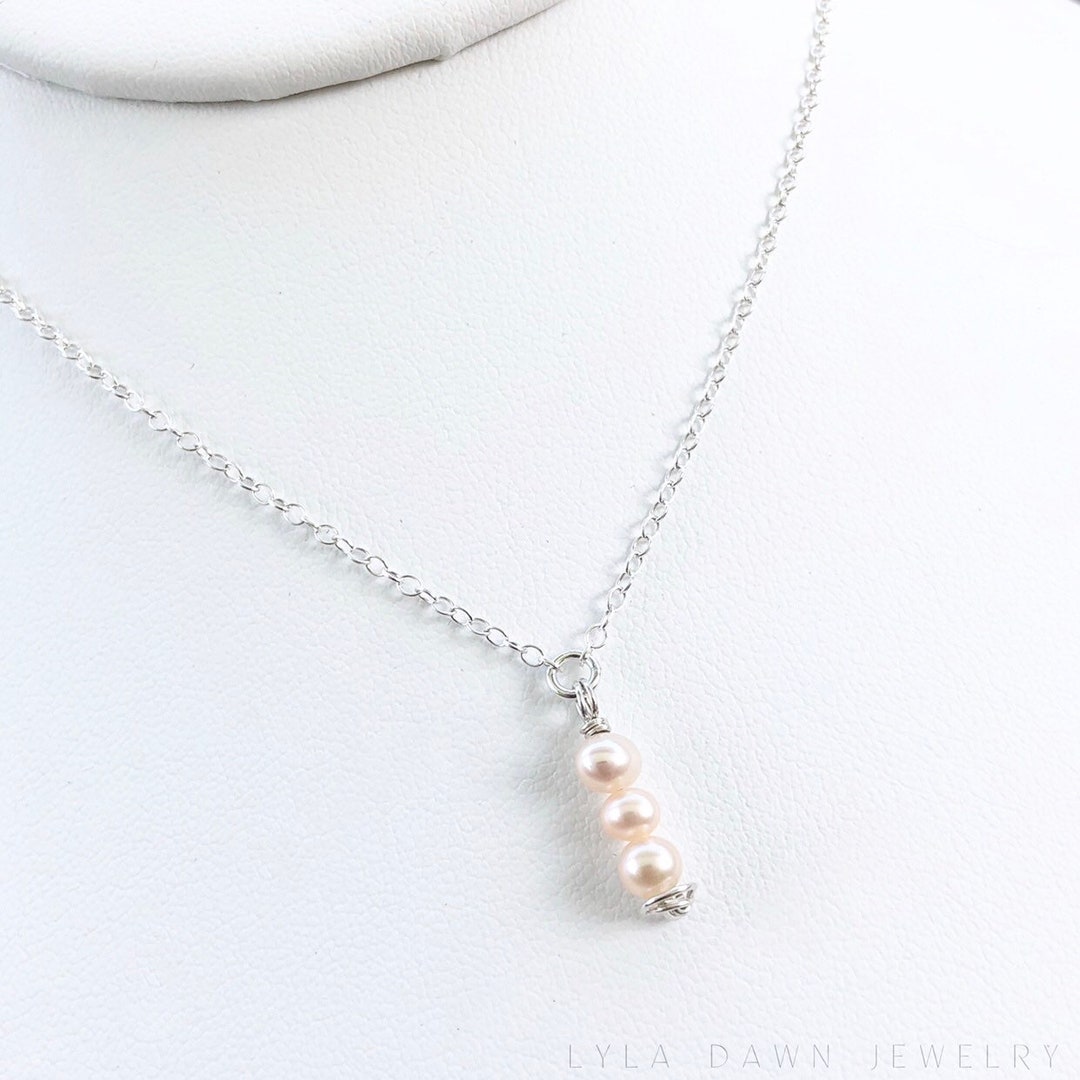 Triple Pearl Drop Pendant / Wire-wrapped Pearl Necklace / Blush ...