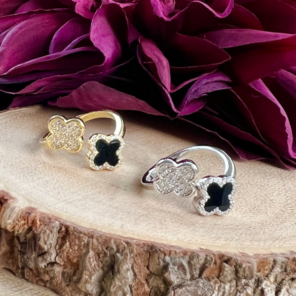 Black and Gold Clover Ring - Etsy