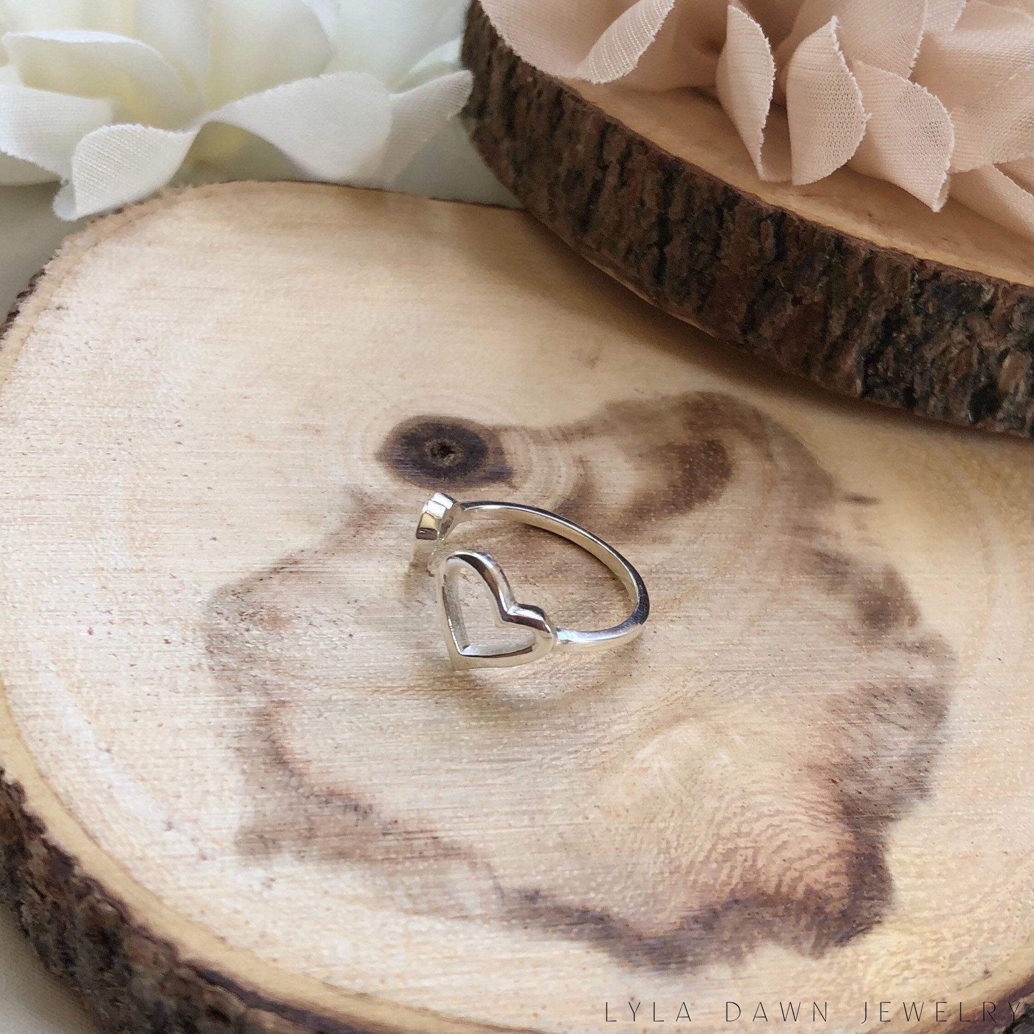 Double Heart Adjustable Ring / 925 Sterling Silver Open Hearts | Etsy