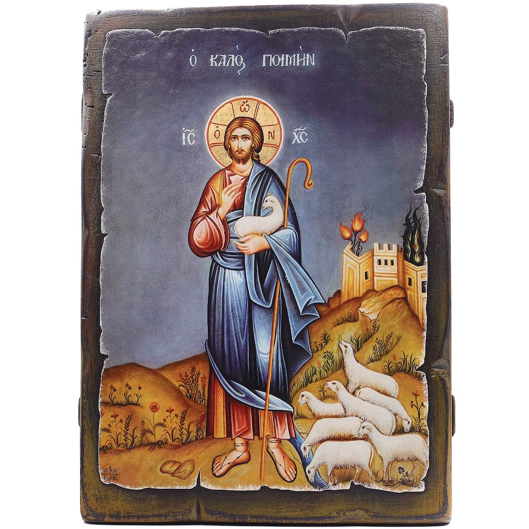 Handmade Wooden Orthodox Icon: the Good Shepherd, Vintage Style (11.8 ...