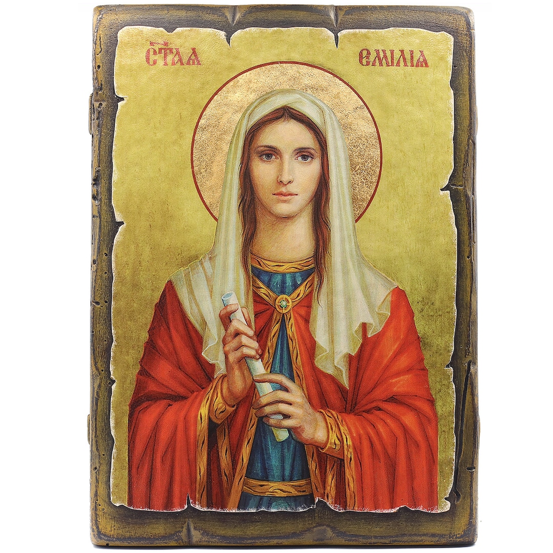 Handmade Wooden Orthodox Icon - St. Emilia - Size 11''х7.9'' (28 Cm х ...