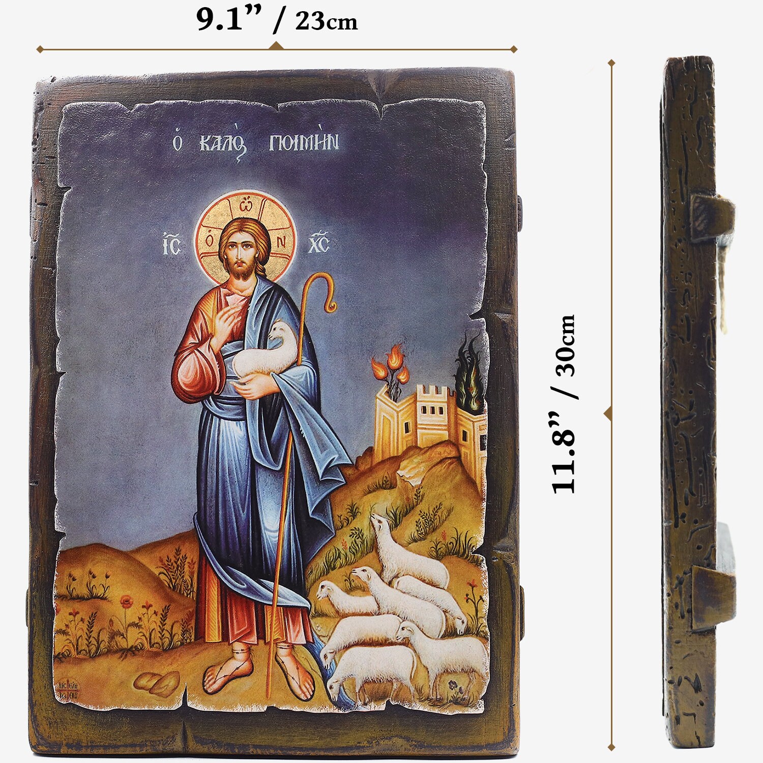 Handmade Wooden Orthodox Icon: the Good Shepherd, Vintage Style (11.8 ...