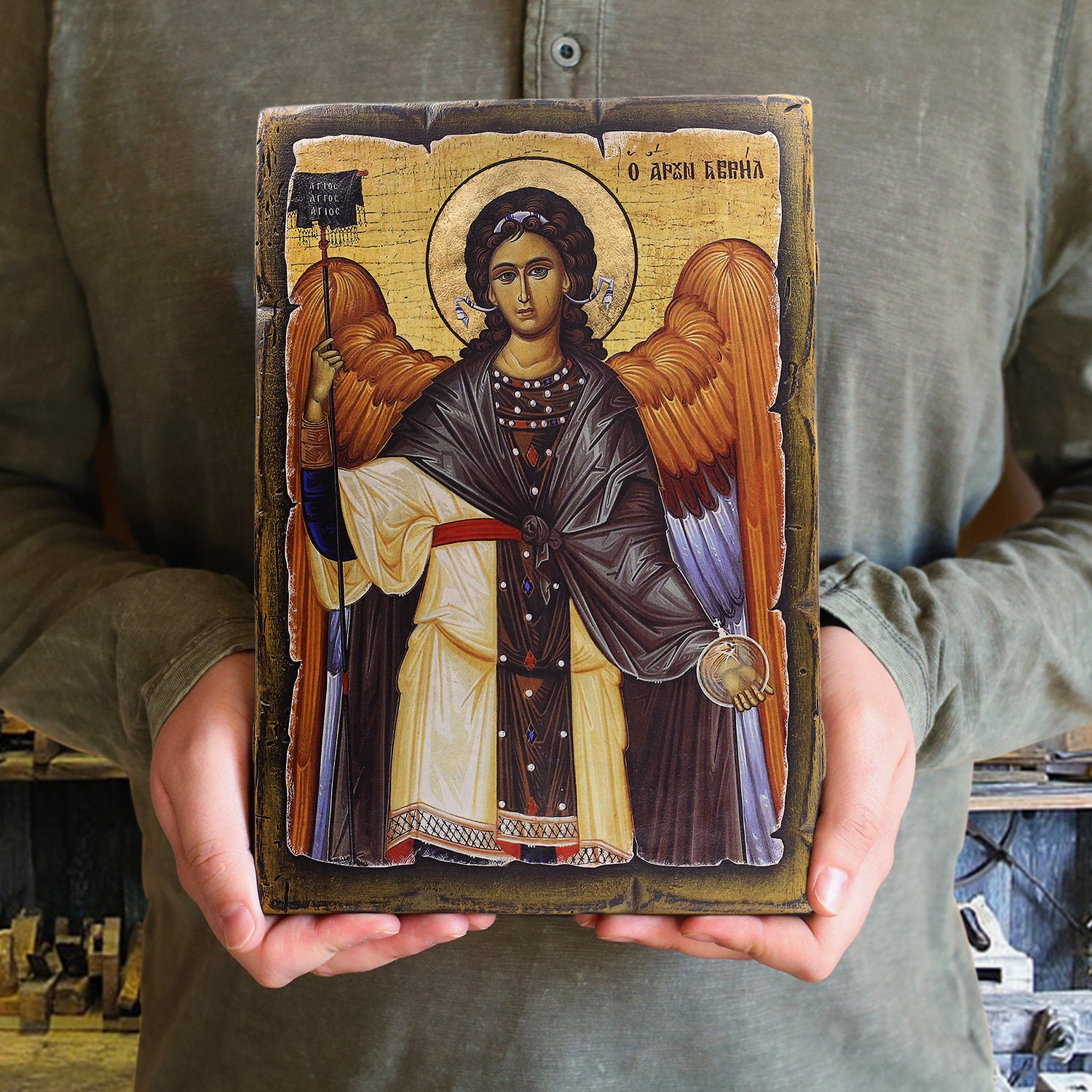 Handmade Wooden Orthodox Icon Archangel Gabriel Size - Etsy